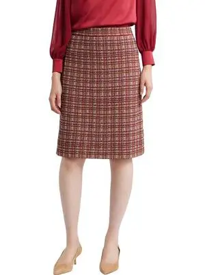 Misook Plaid Knit Pencil Skirt - Scarlet Red/truffle/snd/lazuli