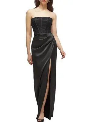 After Six Embroidered Bodice Strapless Gown - Black