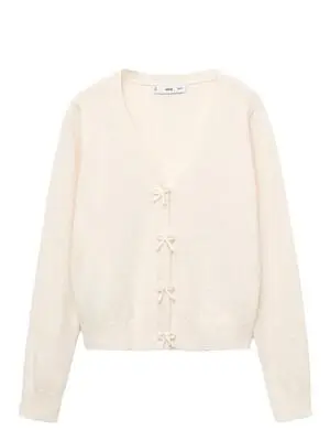 Mango Bow Detailed Slouchy Cardigan Ecru