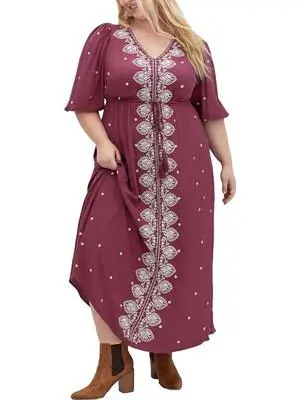 City Chic Anaya Embroidered Maxi Dress - Purple