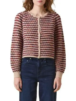 LE JEAN Jasmine Textured Stripe Cardigan - Burgundy Stripe