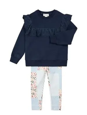 MILES THE LABEL Ruffle Accent Sweatshirt & Patchwork Print Leggings Set - Light Blue