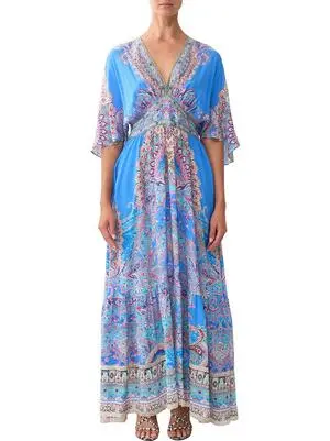 Camilla Printed Maxi Dress With Ruffled Hem - Footsteps In Folklore
