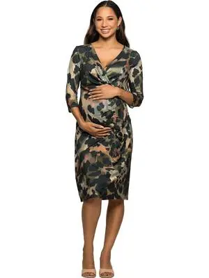 24SEVEN COMFORT APPAREL Animal Print Faux Wrap Dress - Green Multi