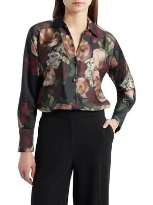 Halogen Floral Print Button-up Shirt - Rich Black