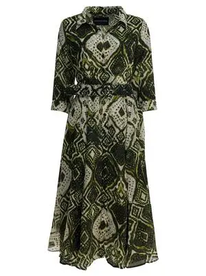 SAMANTHA SUNG Samantha Sung Tie Dye Maldives Ivory Olive Green Wool Dress