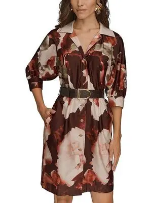 Donna Karan New York Belted Shirt Dress - Oxblood