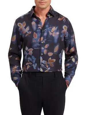 Ted Baker London Kalmill Regular Fit Leaf Shadow Print Shirt - Navy
