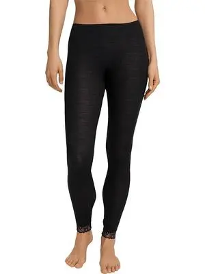 Hanro Lace Trim Wool & Silk Leggings - Black