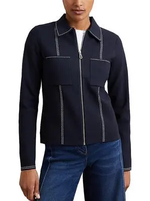 REISS Ivy Stitched Zip Jacket - Navy