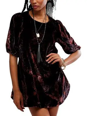 Free People Maye Printed Velvet Tunic Dress - Dark Black