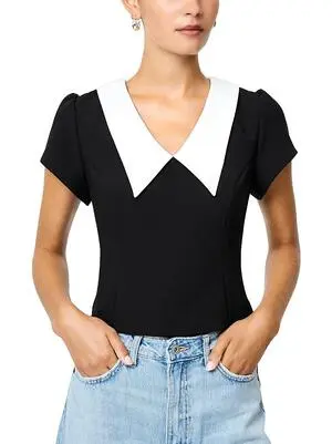 French Connection Azra Oversized Collar Top - Black/white