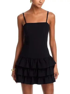 French Connection Whisper Ruffle Hem Mini Dress Black
