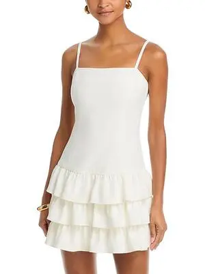 French Connection Whisper Ruffle Hem Mini Dress White