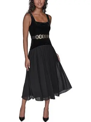 Karl Lagerfeld Paris Velvet & Chiffon Midi Dress - Black