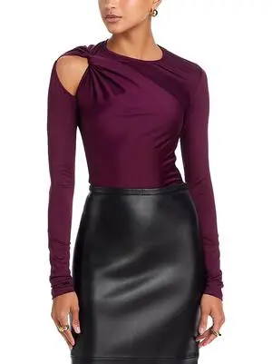 Victoria Beckham Twisted Cold Shoulder Top - Merlot