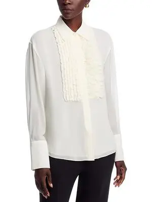 Lafayette 148 New York Silk Ruffle Tuxedo Blouse - Cloud