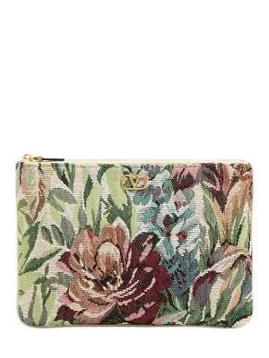 Valentino Garavani Vlogo Floral Jacquard Zip Pouch - White Multi