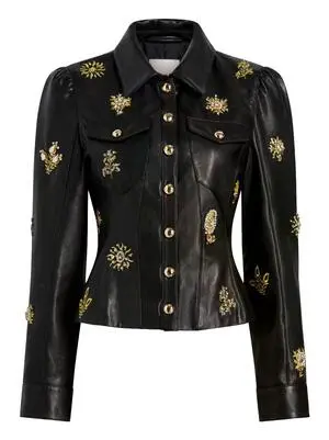 Cinq À Sept Leila Sarita Embellished Leather Jacket - Black