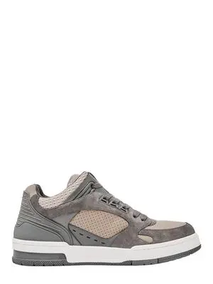 REISS Anse Bonded-leather Mid-top Skater Sneakers - Charcoal Grey/dark Beige