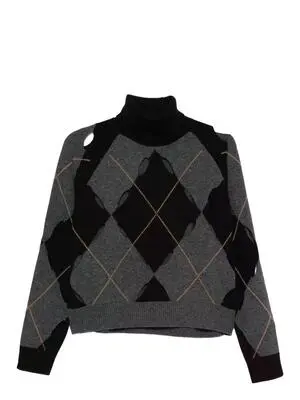 JUCCA Argyle-pattern Cutout Sweater - Grey