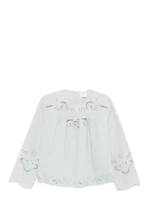FORTE_FORTE Embroidered Scalloped Blouse - Blue