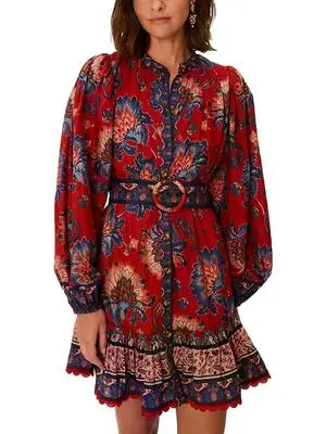 Farm Rio Floral-pattern Belted Mini Dress - Red