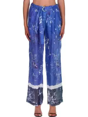 ERMANNO FIRENZE Flora-printed Belted Trousers - Blue
