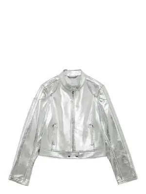 ERMANNO FIRENZE Zip-up Quilted Leather Jacket - Silver