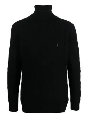 Ralph Lauren Cable Knit Turtleneck Sweater - Black
