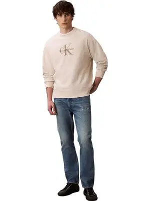 Calvin Klein Premium Terry Monogram Logo Relaxed Sweatshirt - Chalk