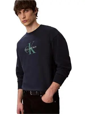 Calvin Klein Premium Terry Monogram Logo Relaxed Sweatshirt - Dark Sapphire