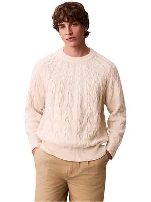 Calvin Klein Lambswool Blend Cable Knit Sweater - Antique White