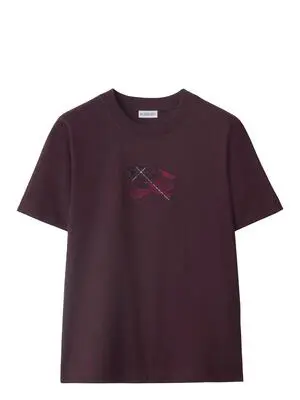 Burberry Burberry Cotton Check Embroidered T-shirt Red