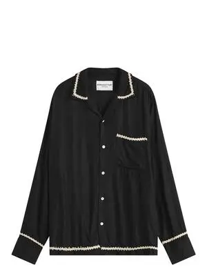 NOMARHYTHM TEXTILE Trim Embroidery Open Collar Shirt - Black