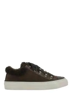 Brunello Cucinelli Shearling Trim Lace-up Sneakers - Brown