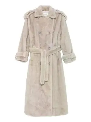 DUCIE Thalia Double-breasted Faux Fur Coat - Neutrals