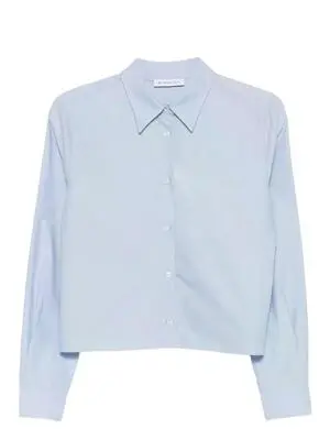 MANUEL RITZ Cropped Cotton-blend Shirt - Blue