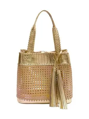 ISLA Sextavada Woven Shoulder Bag With Tassels - Neutrals