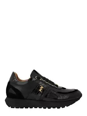 BILLIONAIRE Crocodile-embossed Leather Sneakers - Black