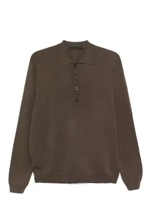 LOW BRAND Fine-knit Polo Shirt - Brown