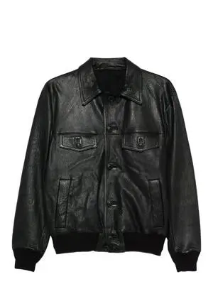 SALVATORE SANTORO Collared Leather Jacket - Black