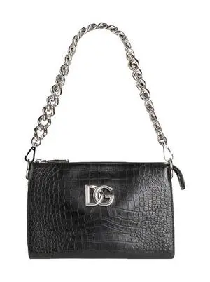 Dolce & Gabbana Calfskin Shoulder Bag With Crocodile Print - Black