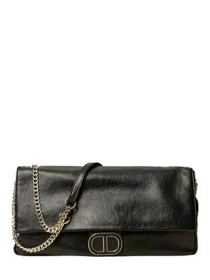 TWINSET Chain Shoulder Bag With Logo Plaque - Black