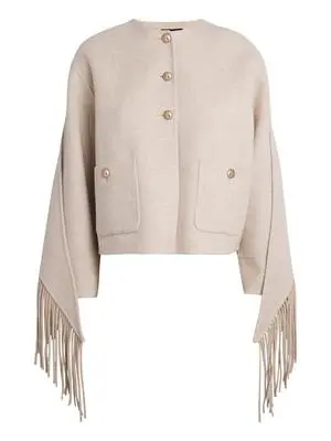 Maje Wool-blend Cape-overlay Cropped Coat - White