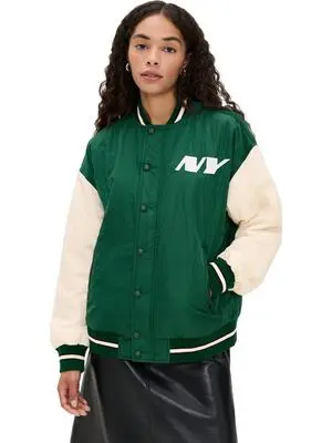 Terez Jets Colorblock Bomber Jacket - Jets Green/sugar Swizzle