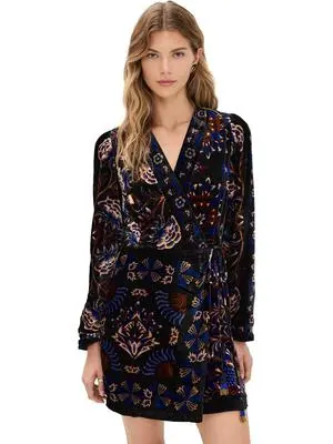 Farm Rio Wrap Mini Dress - Arabesque Mix Scarves Black