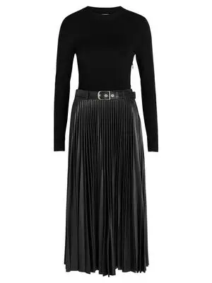 Simkhai Abilene Belted Knit And Faux Leather Midi Dress - Black