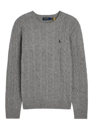 Polo Ralph Lauren Logo Cable-knit Wool And Cashmere-blend Jumper - Grey