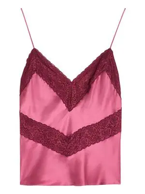 LoveShackFancy Brimsley Lace-Trim Silk Camisole Top Dark Pink
